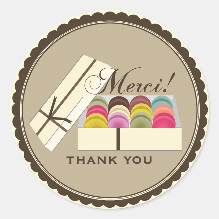 One Dozen French Macarons Merci Thank You Classic Round Sticker | Zazzle