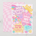 One Groovy Babe Groovy Rainbow 1st Birthday Party Invitation | Zazzle