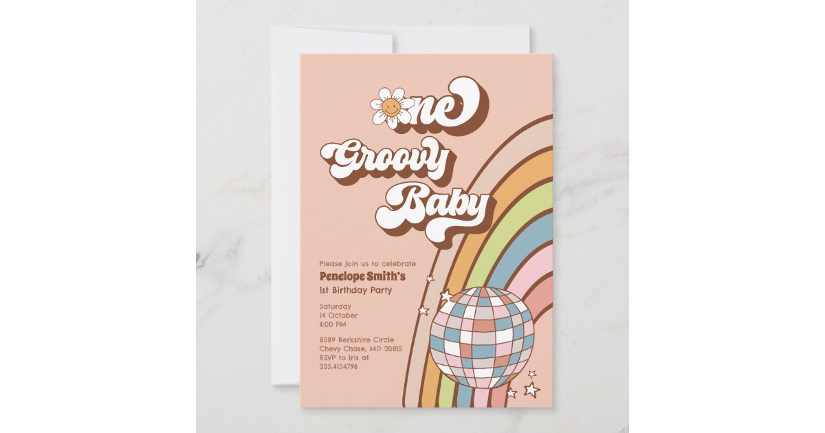 One Groovy Baby 1st Birthday Party Invitation | Zazzle