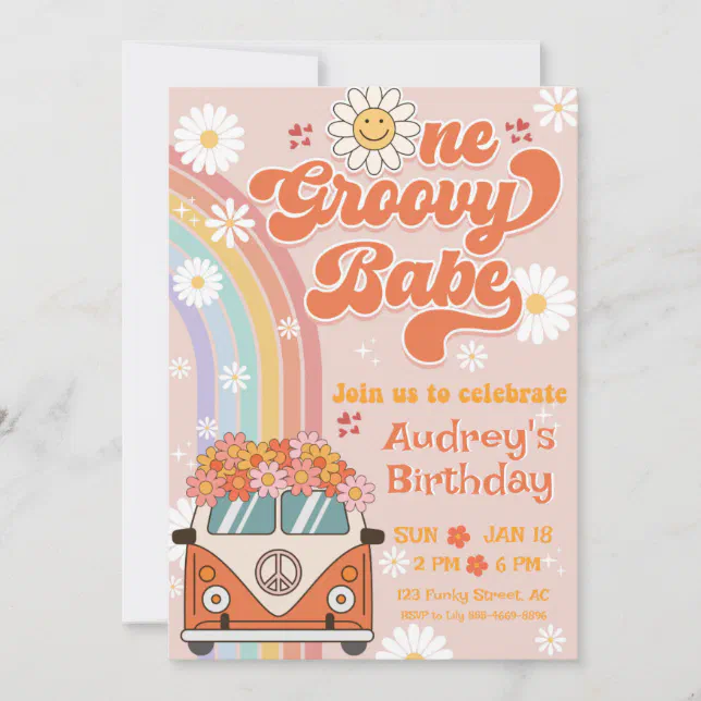 One Groovy Baby Birthday Party Invitation | Zazzle