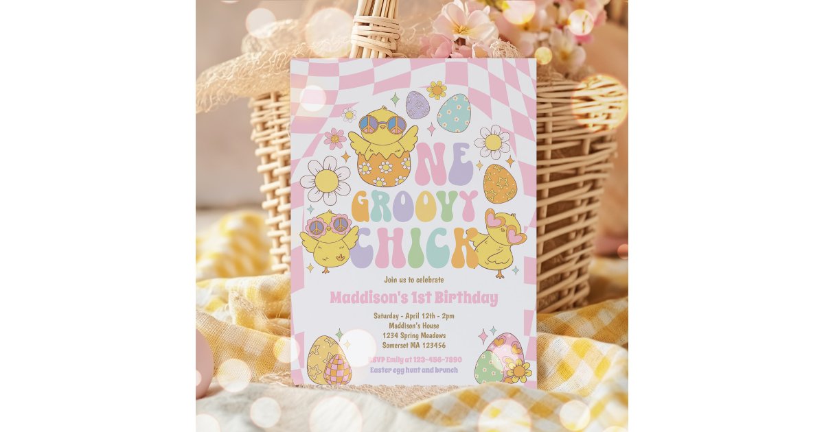 One Groovy Chick Spring Daisy 1st Birthday Party Invitation | Zazzle