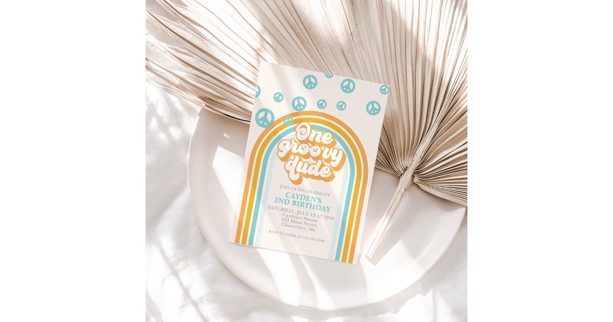 One Groovy Dude Retro Boy 1stBirthday Invitation | Zazzle