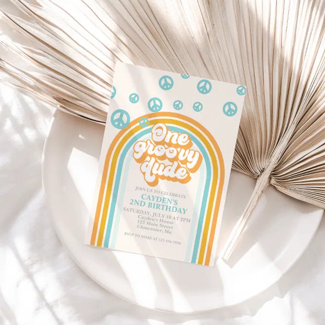One Groovy Dude Retro Boy 1stBirthday Invitation | Zazzle