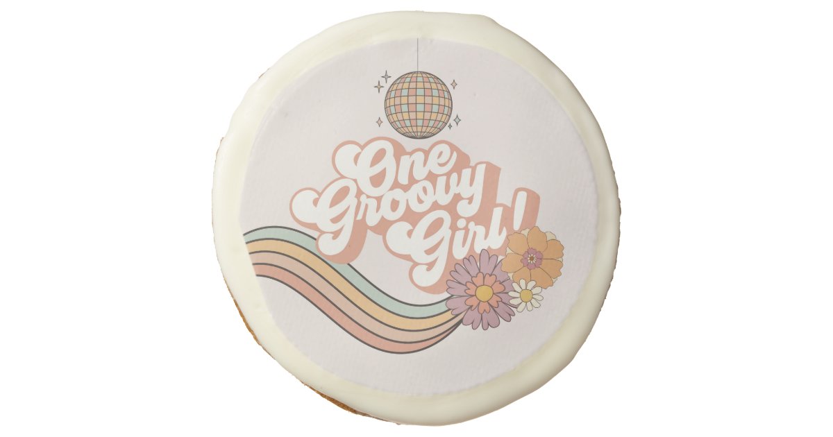 One Groovy Girl retro 1st birthday party Sugar Cookie | Zazzle