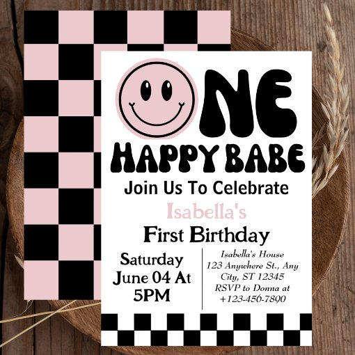 One Happy Babe Girl 1st Birthday Invitation | Zazzle