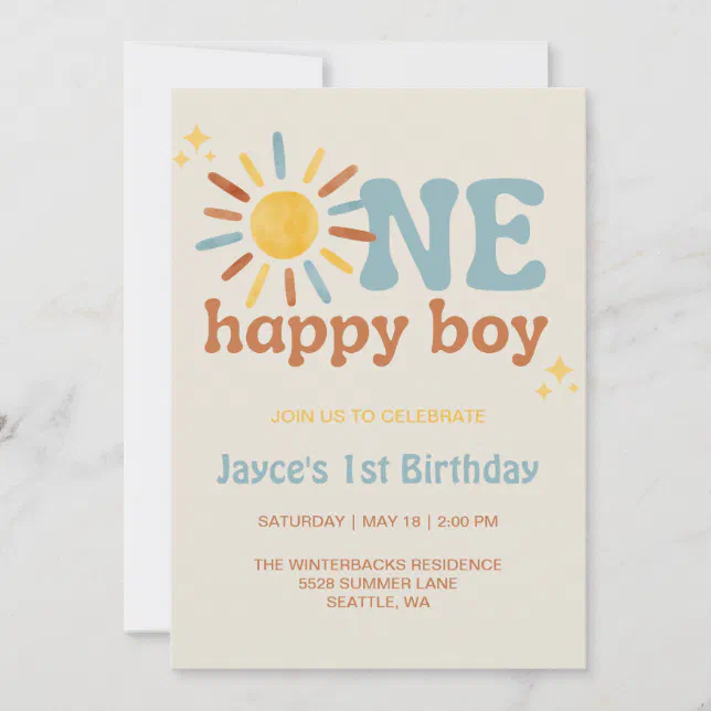 One Happy Boy, 1st Trip Around The Sun Invitation | Zazzle