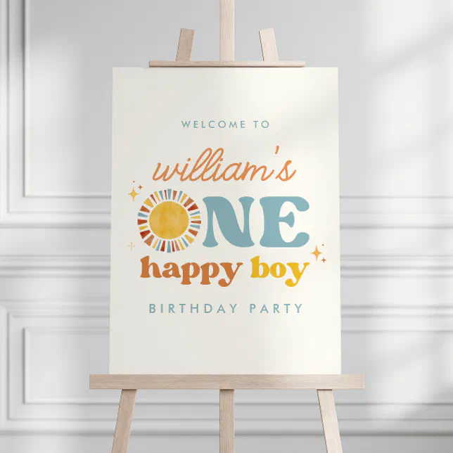 One Happy Boy Sun 1st Birthday Welcome Sign | Zazzle