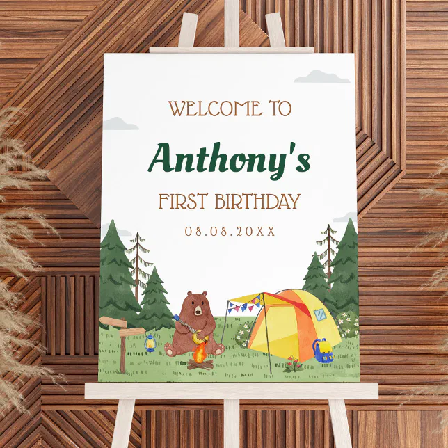 One Happy Camper 1st Birthday Camping Welcome Foam Board | Zazzle