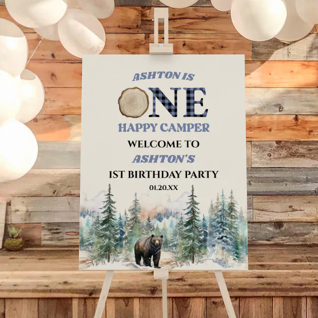 ONE Happy Camper 1st Birthday Party Welcome Sign | Zazzle