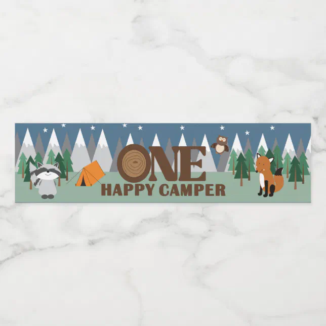 One Happy Camper 1st Birthday Woodland Water Bottle Label | Zazzle