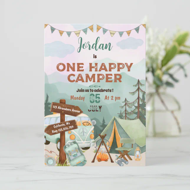 One Happy Camper Birthday Invitation | Zazzle