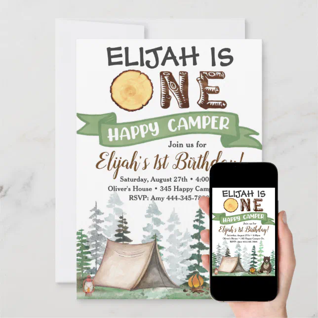 One Happy Camper Birthday Invitation 1st Birthday | Zazzle