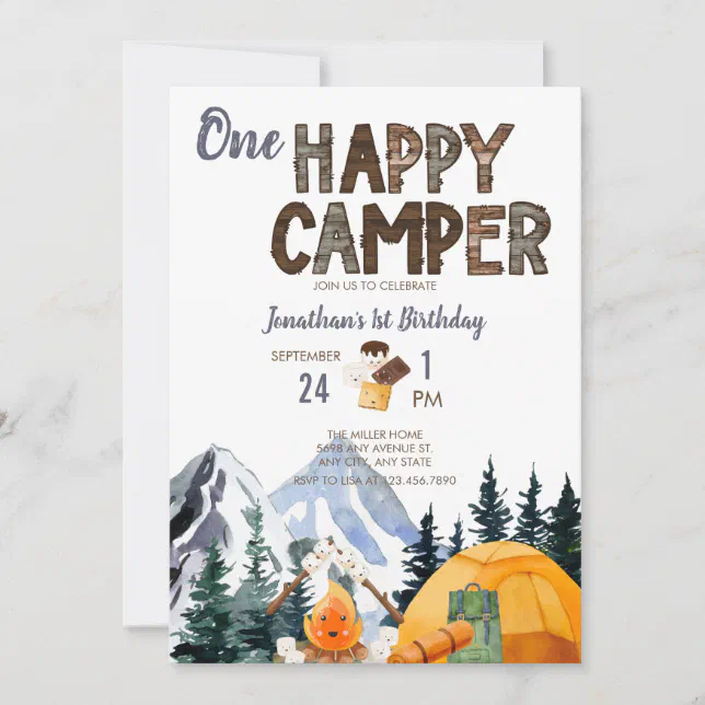 One Happy Camper | Camping Birthday Invitation | Zazzle
