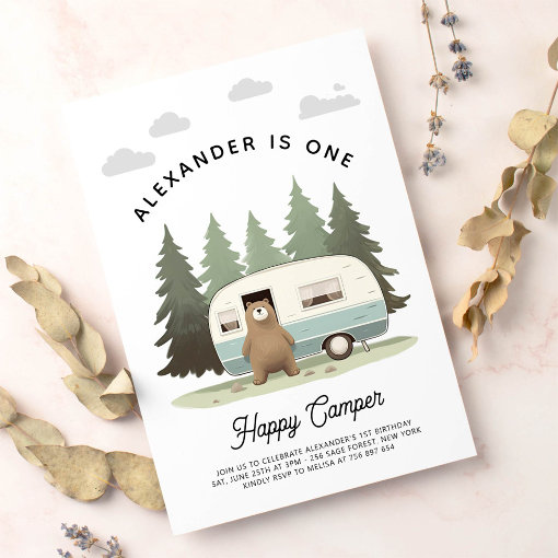 One Happy Camper First Birthday Invitation | Zazzle