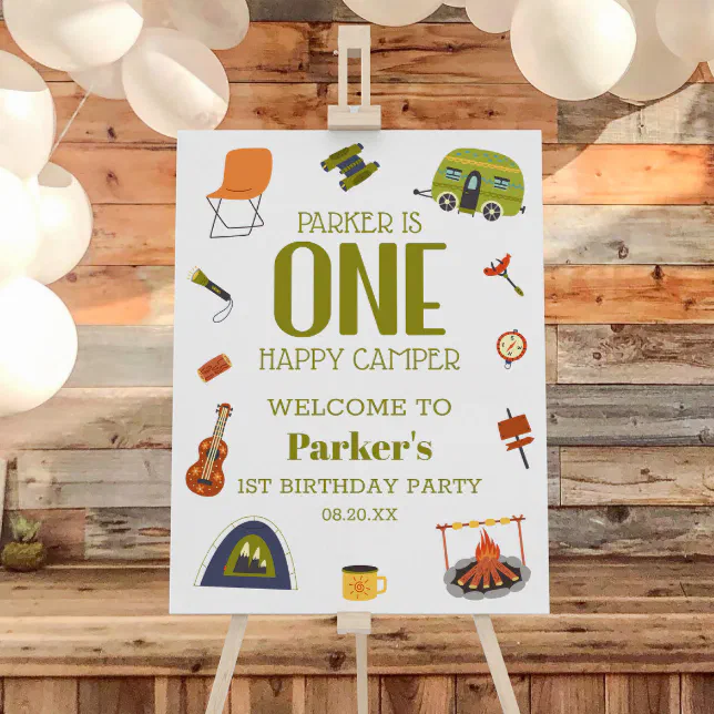 One Happy Camper First Birthday Party Welcome Sign | Zazzle