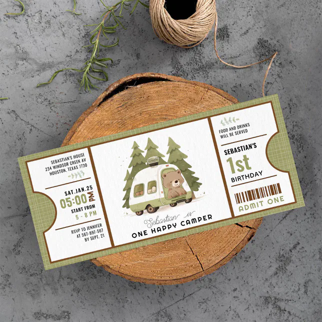 One Happy Camper First Birthday ticket Invitation | Zazzle