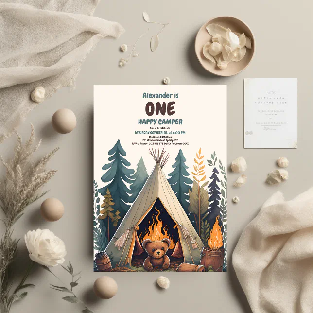 One Happy Camper Wood Boys 1st Birthday Invitation | Zazzle