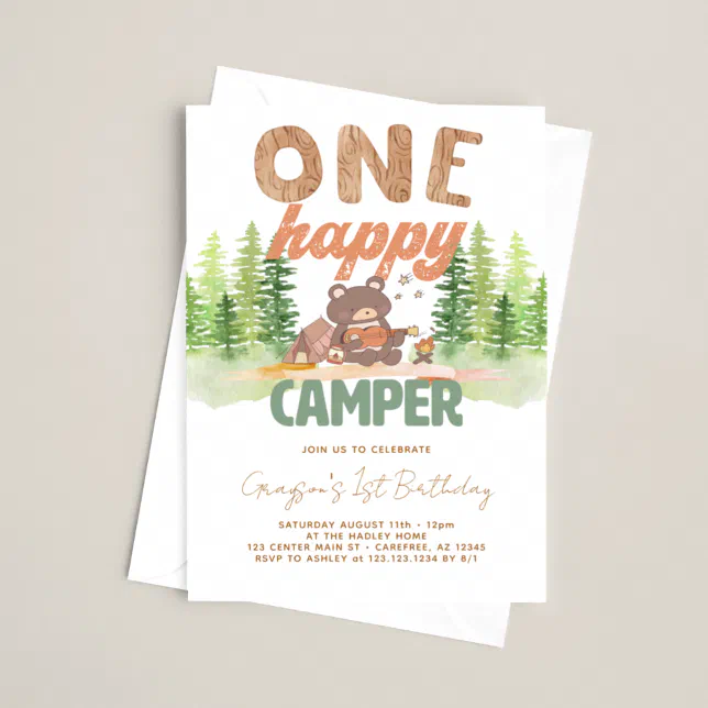One Happy Camper Woodland Invitation | Zazzle