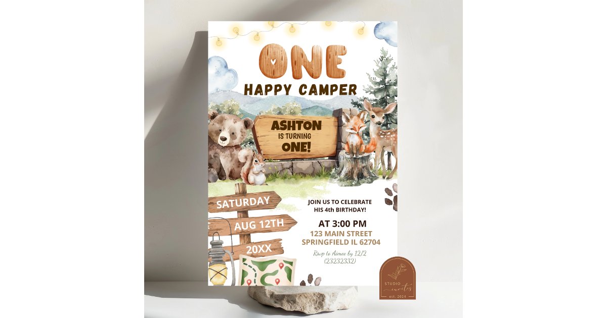 One Happy Camper Woodlands First Birthday Invitation | Zazzle