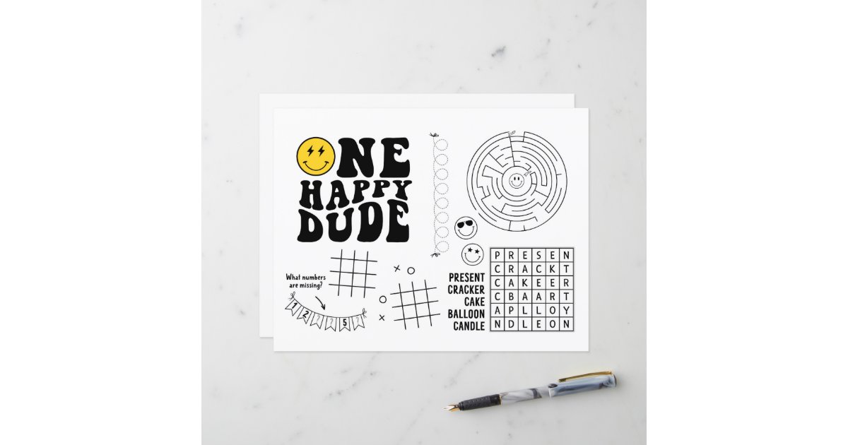 One Happy Dude 1stBirthday Party Placemat Activity | Zazzle