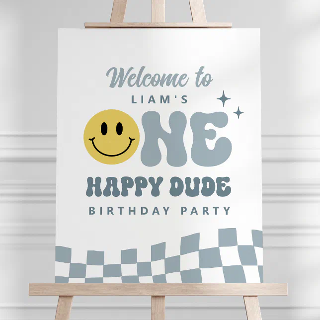 ONE Happy Dude Birthday Party Welcome Sign | Zazzle