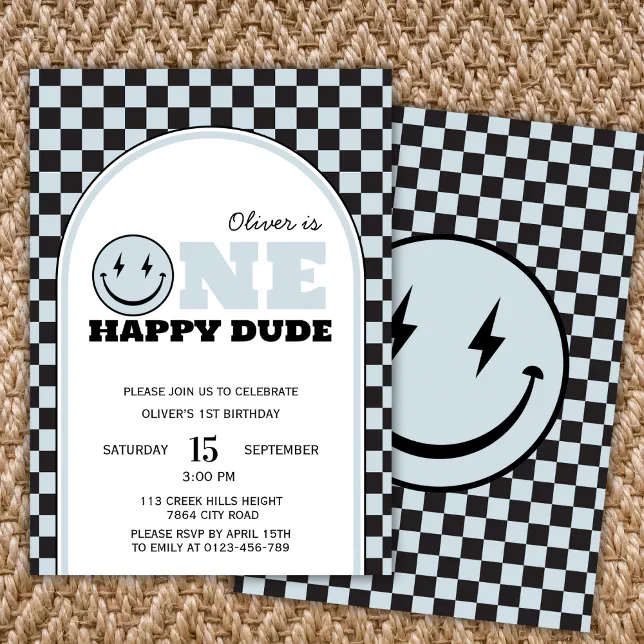 One Happy Dude Blue Boy Birthday Invitation | Zazzle