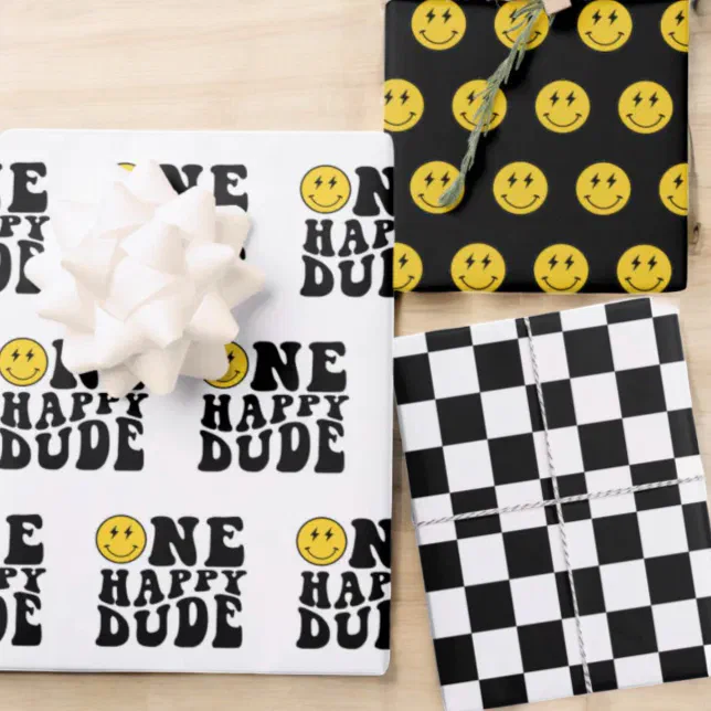 One Happy Dude Boy 1st Birthday Party Wrapping Paper Sheets | Zazzle