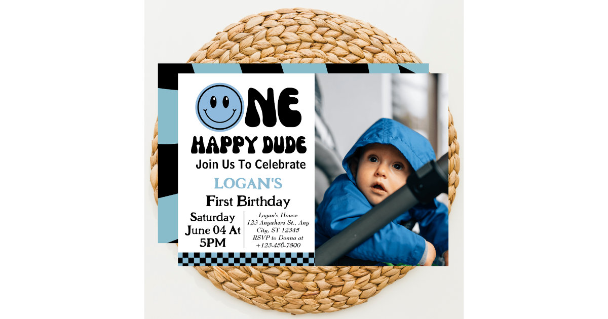 One Happy Dude Boy 1st Birthday Photo Invitation | Zazzle
