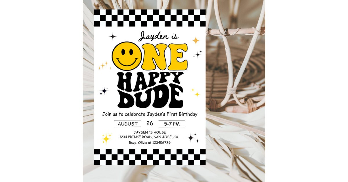 One Happy Dude Boy First Birthday Party Invitation | Zazzle