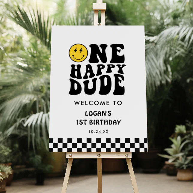 One Happy Dude Boy First Birthday Welcome Sign | Zazzle