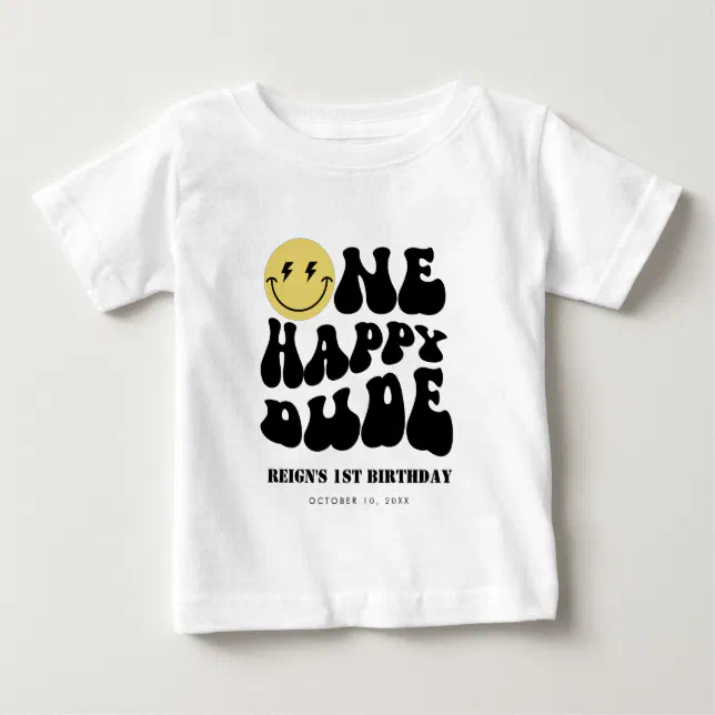 One Happy Dude | Boys Happy Face Rad 1st Birthday Baby T-Shirt | Zazzle