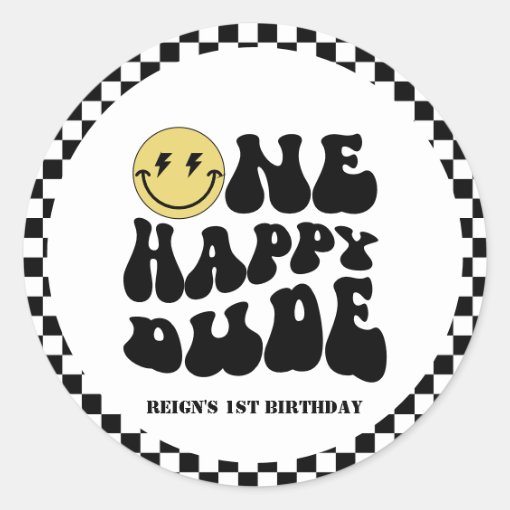 One Happy Dude | Boys Rad Kids 1st Birthday Classic Round Sticker | Zazzle