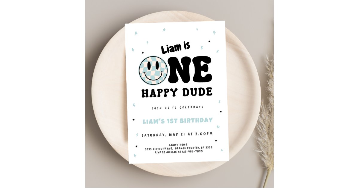 One Happy Dude Checkered Invitation | Zazzle