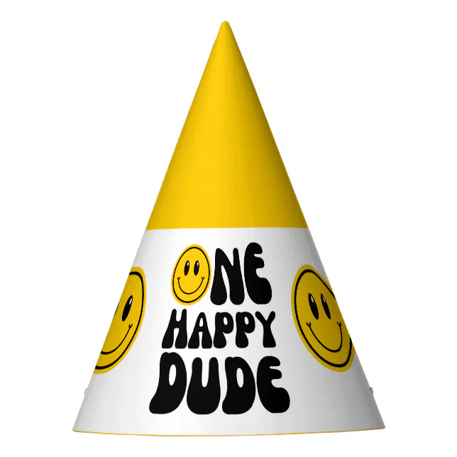 One Happy Dude Happy Face Birthday Party Hat | Zazzle