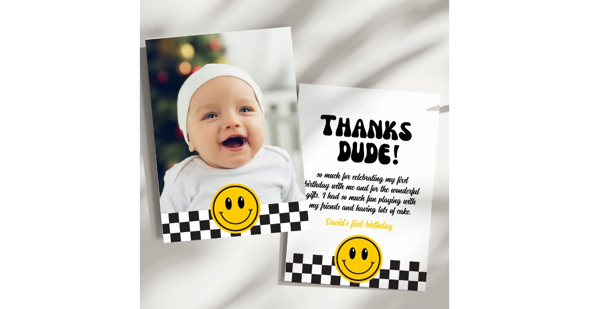 One Happy Dude Happy Face Photo Birthday Thank You Card | Zazzle