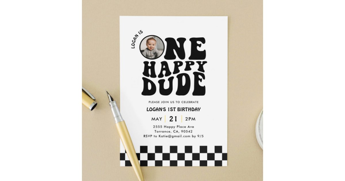 One Happy Dude Photo Boy First Birthday Invitation | Zazzle
