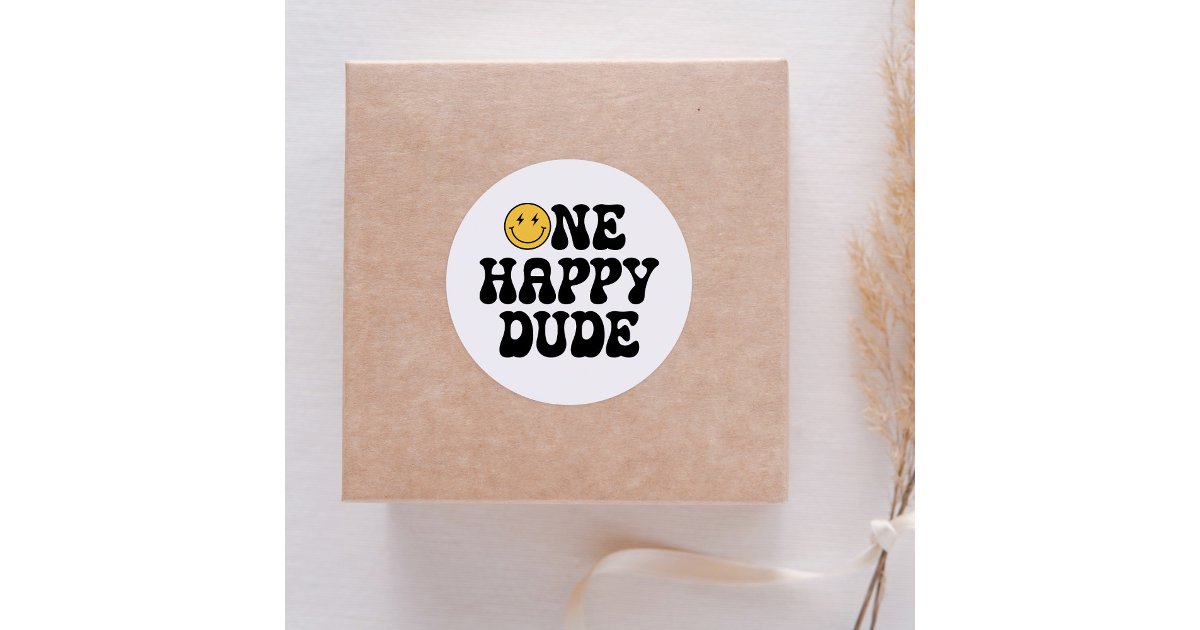 One Happy Dude Retro Happy Face 1st Birthday Classic Round Sticker | Zazzle