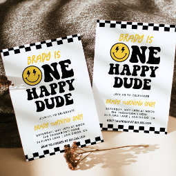 One Happy Dude | Smile Face Boy 1st Birthday Invitation | Zazzle