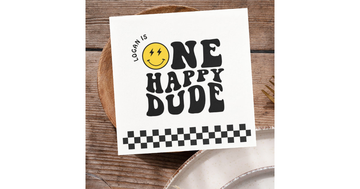 One Happy Dude Smile Face Boy First Birthday Napkins | Zazzle