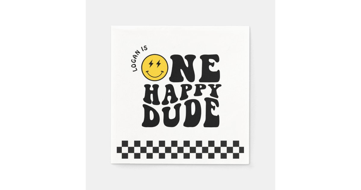 One Happy Dude Smile Face Boy First Birthday Napkins | Zazzle