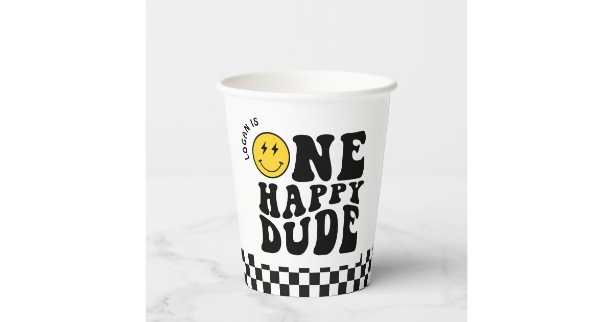 One Happy Dude Smile Face Boy First Birthday Paper Cups | Zazzle