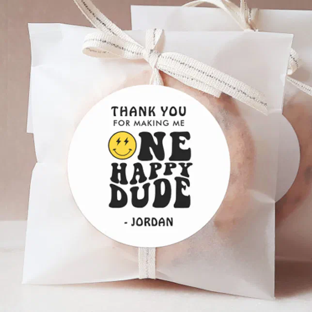 One Happy Dude Thank You Favor Classic Round Sticker | Zazzle