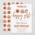 One Happy Girl Boho Rainbow Sunshine Birthday Invitation | Zazzle