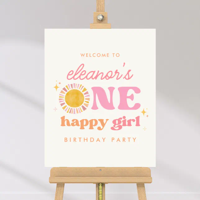 One Happy Girl Sun 1st Birthday Welcome Sign | Zazzle