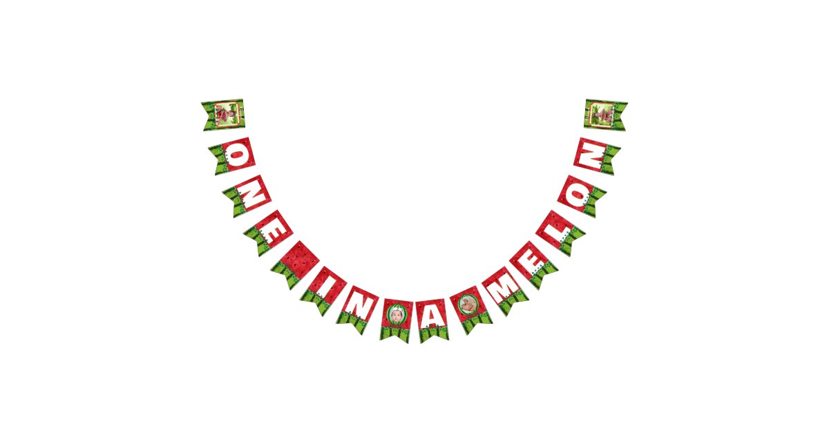 ONE in a Melon Cute Watermelon 1st Birthday Photo Bunting Flags | Zazzle
