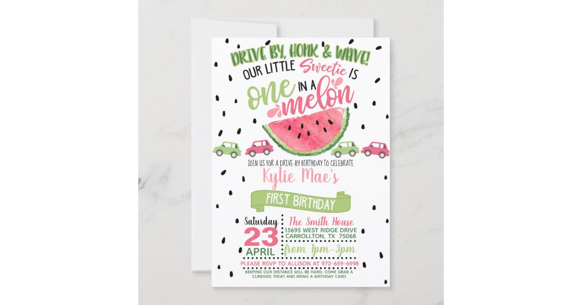 One In a Melon Drive By Birthday Invitation | Zazzle