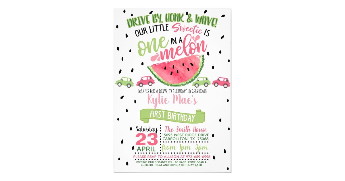 One In a Melon Drive By Birthday Invitation | Zazzle.com