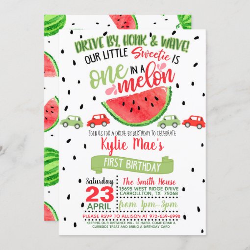 One In a Melon Drive By Birthday Invitation - Red | Zazzle