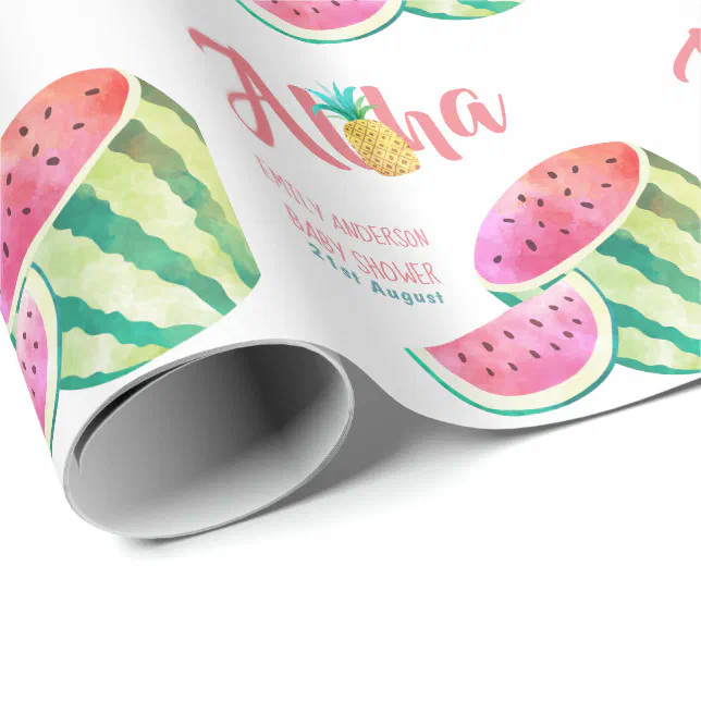 One in a Melon Tropical Watermelon Watercolor Pink Wrapping Paper | Zazzle