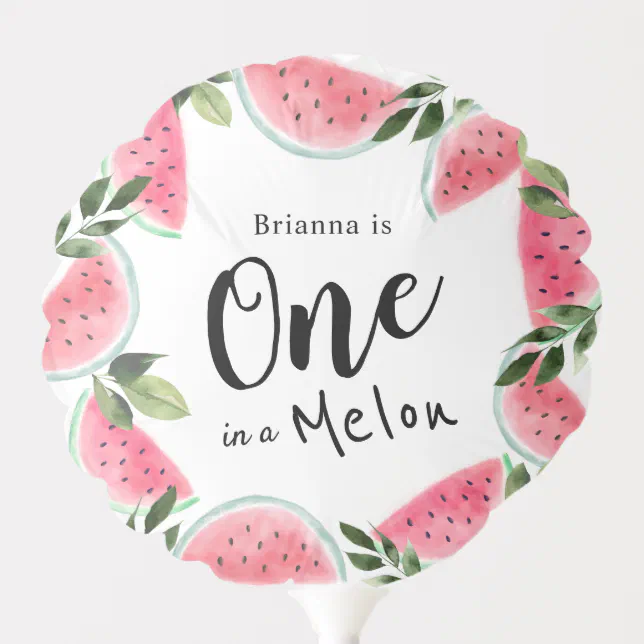 One in a Melon Watercolor Watermelon 1st Birthday Balloon | Zazzle